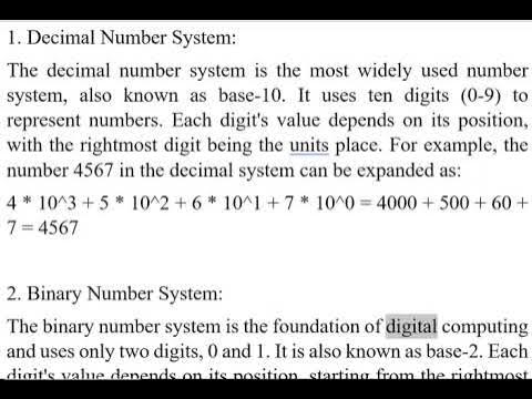 Number systems Decimal Binary Octal Hexadecimal Quinary Duodecimal - YouTube