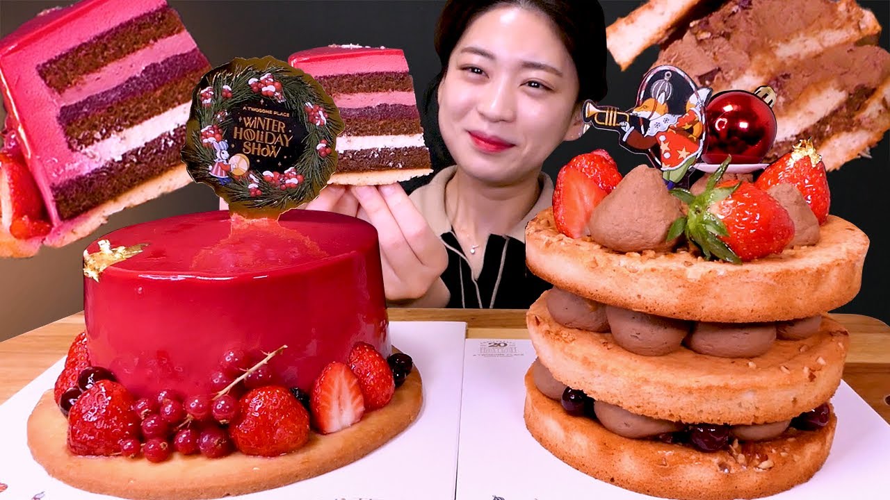 🍰Twosome Cake😍투썸플레이스 겨울 신메뉴 크리스마스 케이크 먹방 [Dacquoise Chocolate Cake ...