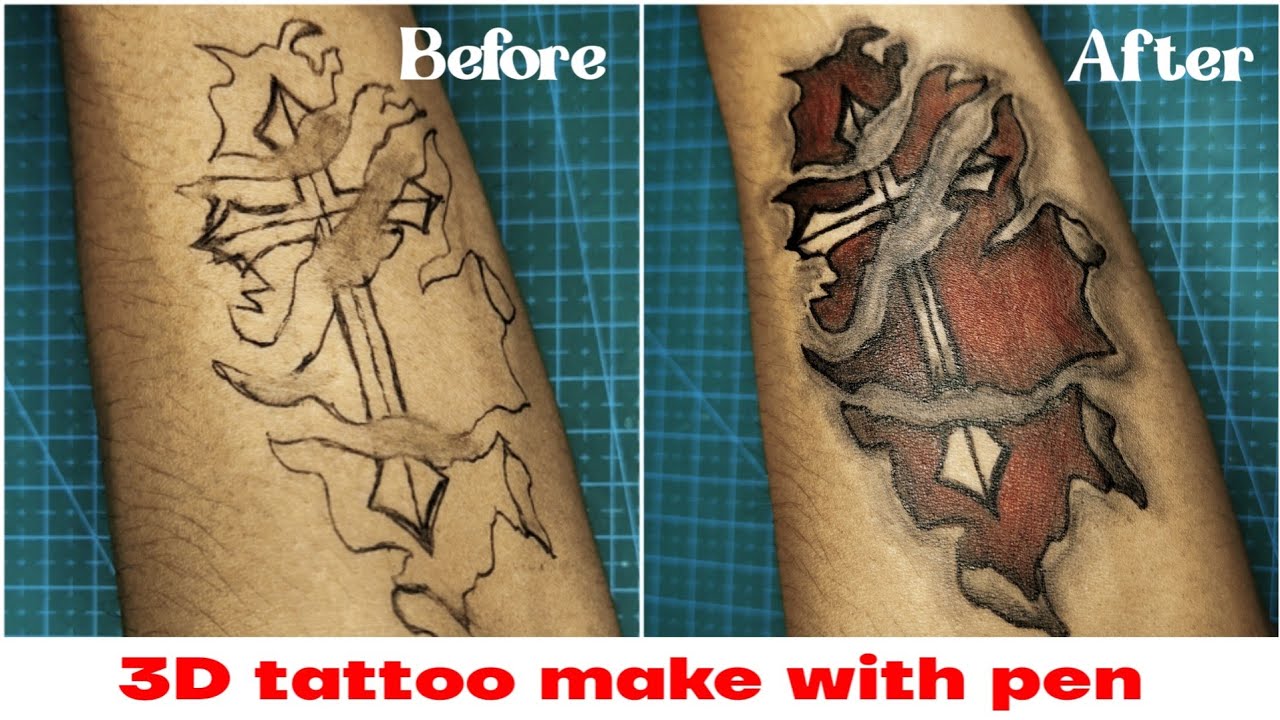 3D tattoo ideas with pen / 3D tattoo make with pen / How to make ...