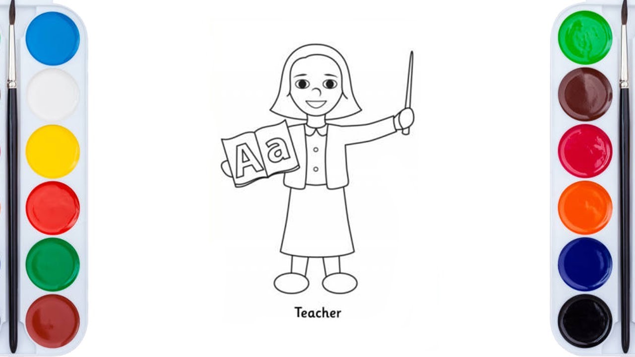 Teacher Teaching ABC - 123 Picture Drawing, Painting, Coloring for Kids ...