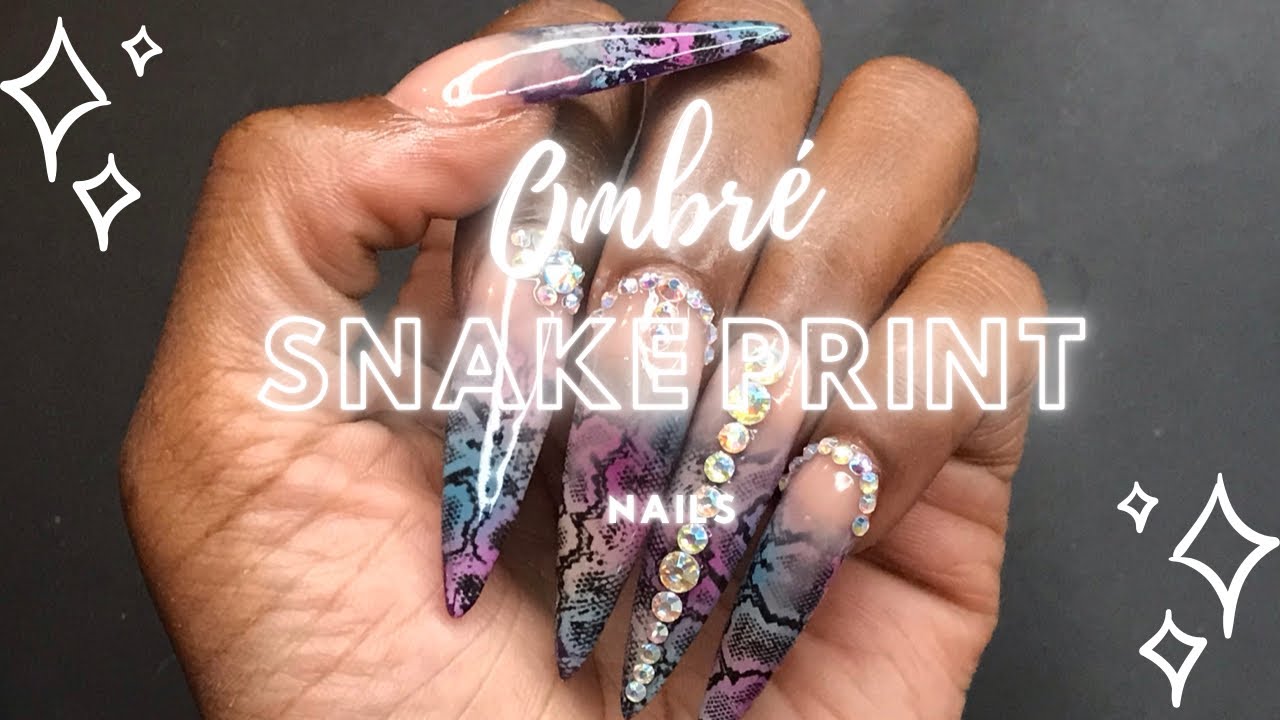 TWO TONE SNAKE PRINT NAILS💜 | POLYGEL OMBRÉ TRANSFER FOIL DESIGN - YouTube
