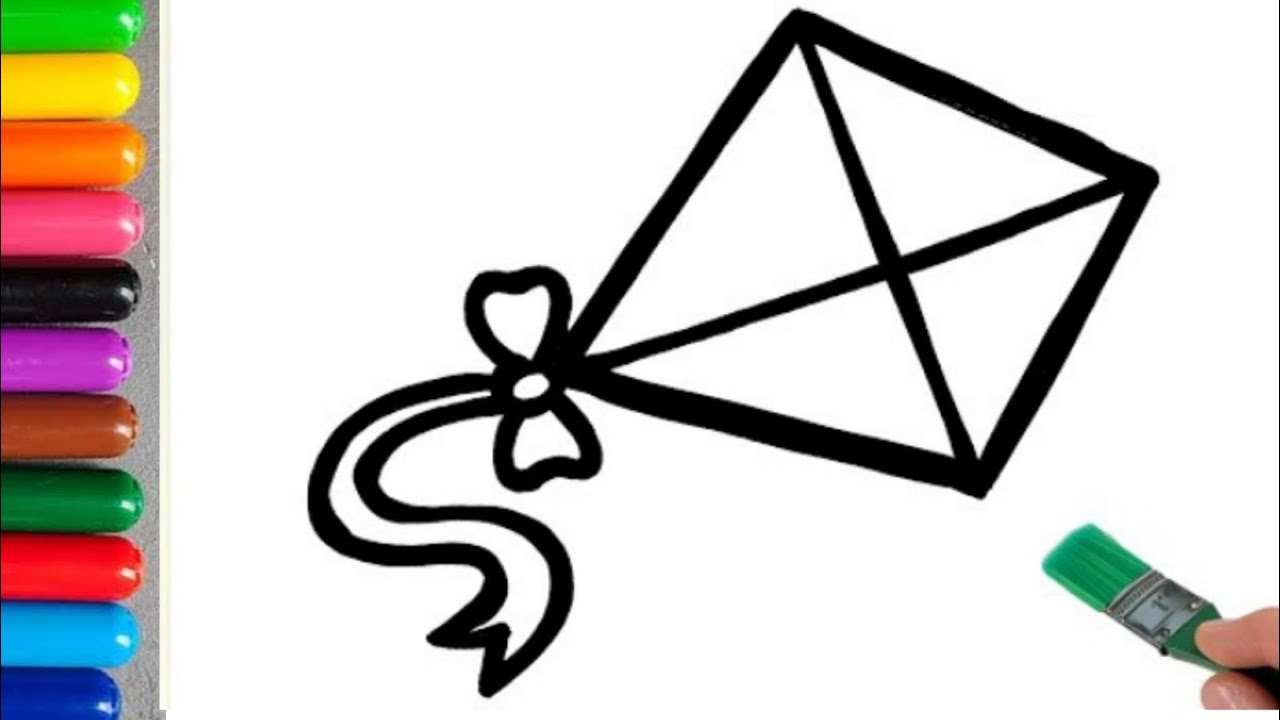 Kite Picture Drawing, Painting, Coloring for Kids and Toddlers | Simple ...