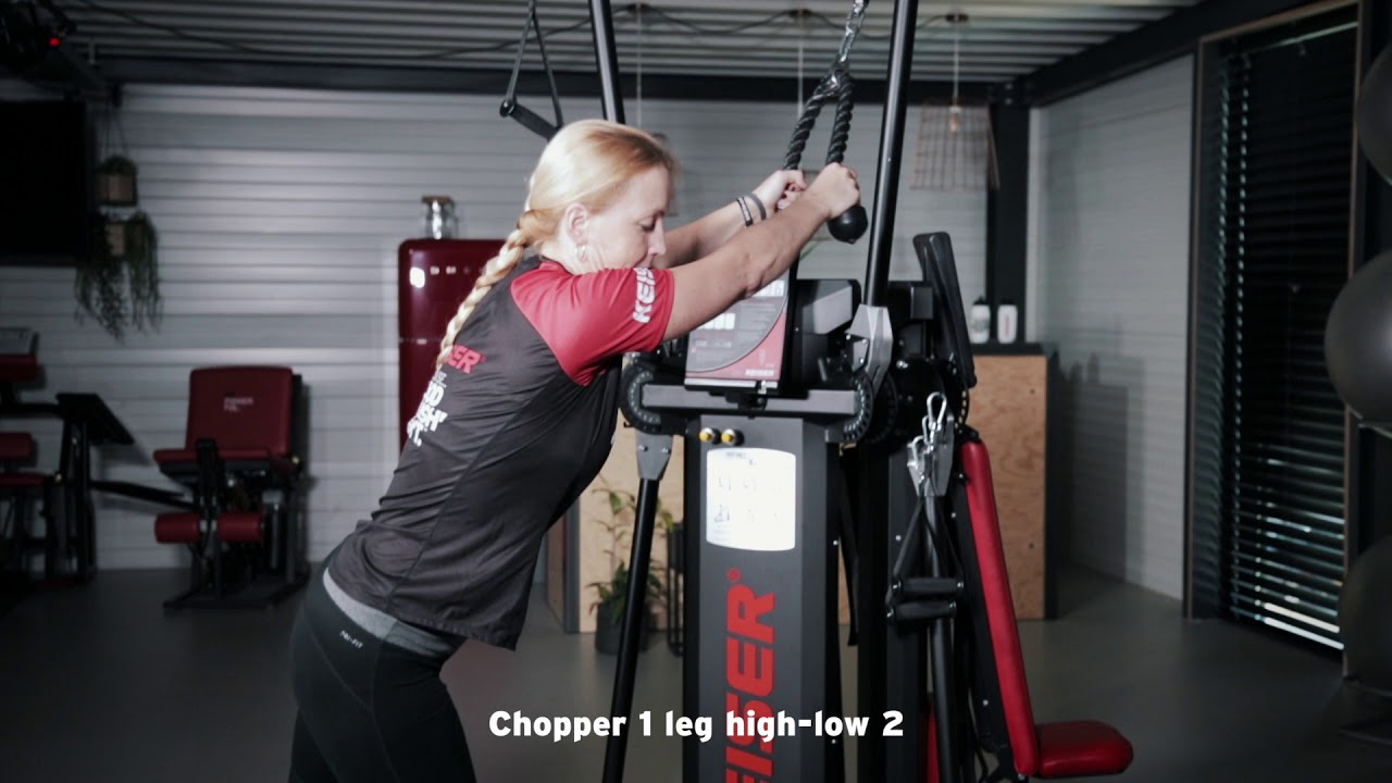 Exercise 145: pillar strength rope chopper 1 leg high low 2 | Keiser ...