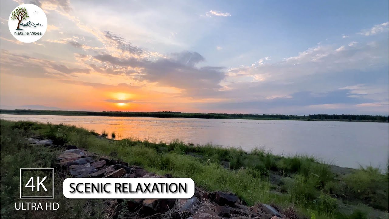Relaxing walk along the river | sunset | 4k | with nature sounds ...