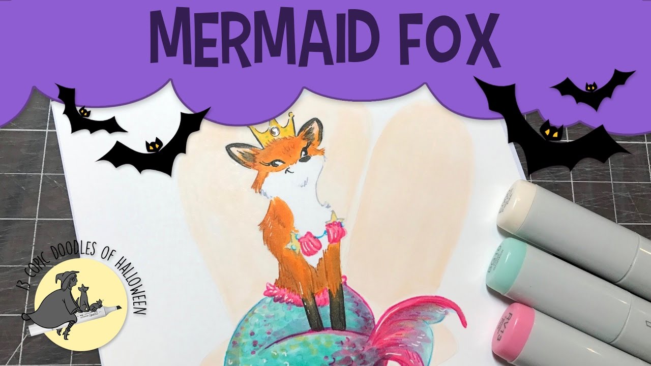 Day 13 | Mermaid Fox Copic Sketch Drawing | Mermaid Copic Illustration ...