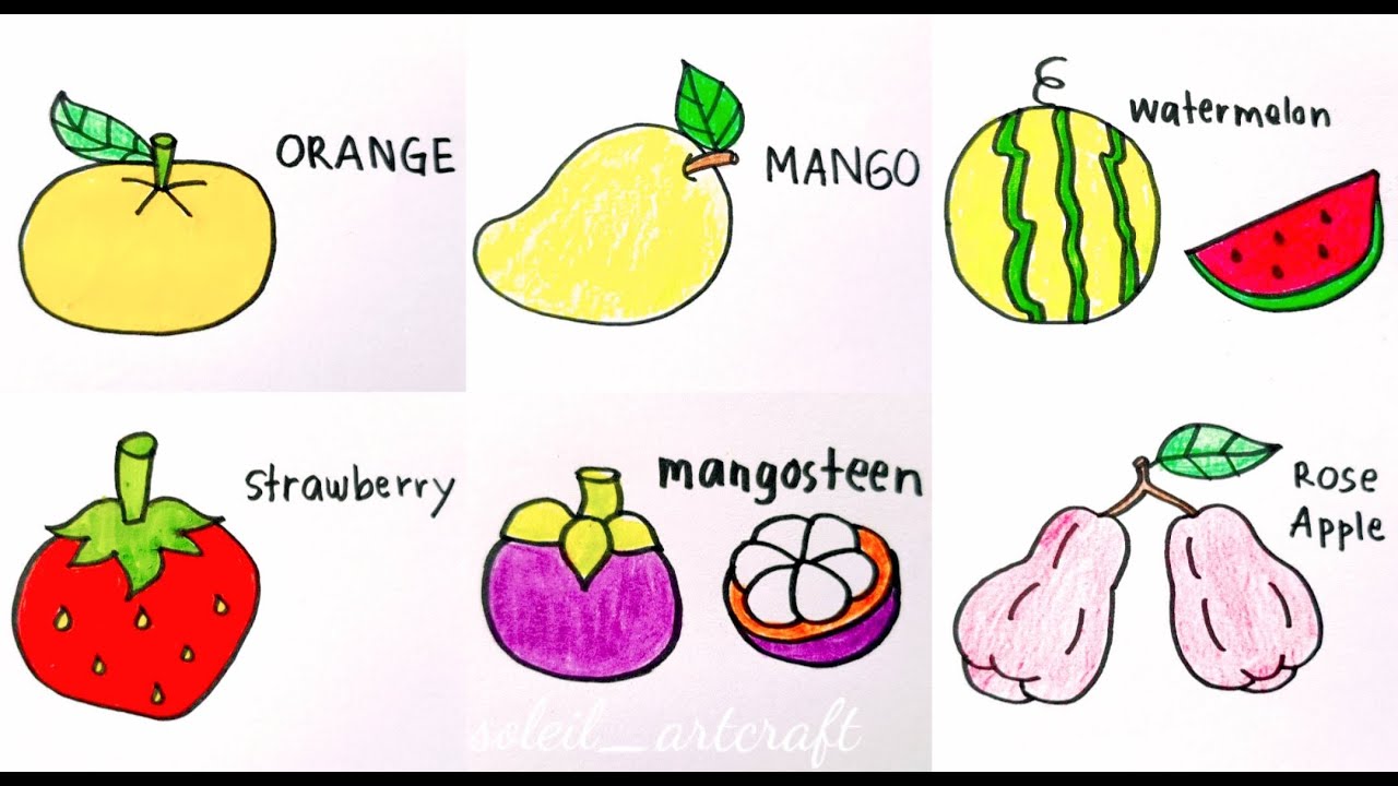HOW TO DRAW AND COLOR FRUITS EASY/CARA MENGGAMBAR DAN MEWARNAI BUAH ...