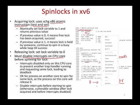 Operating Systems Lecture 29: Locking in xv6 - YouTube