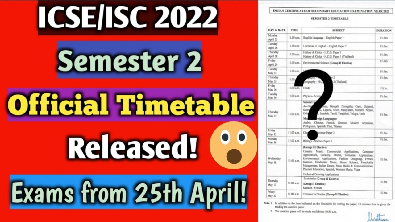ICSE/ISC SEMESTER 2 Official Timetable | Exams from 25th April ...