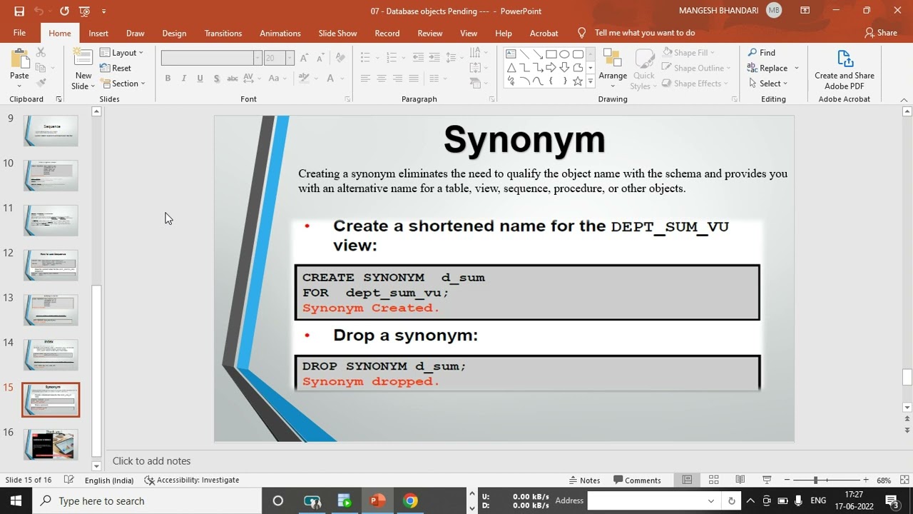 16 - Database Objects Index and Synonym - YouTube