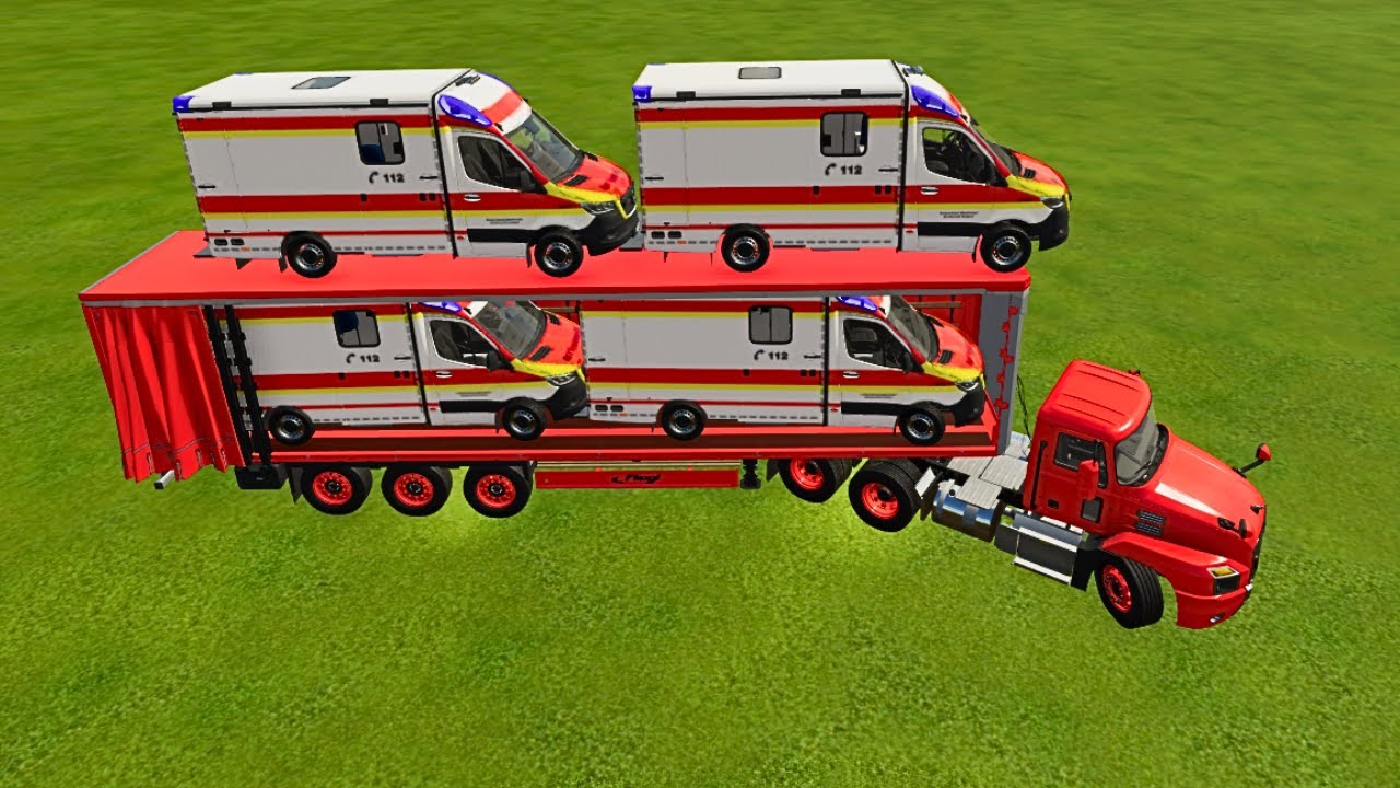 TRANPORTING AMBULANCE CAR WITH MACK CONTAINER TRUCK - Farming Simulator ...