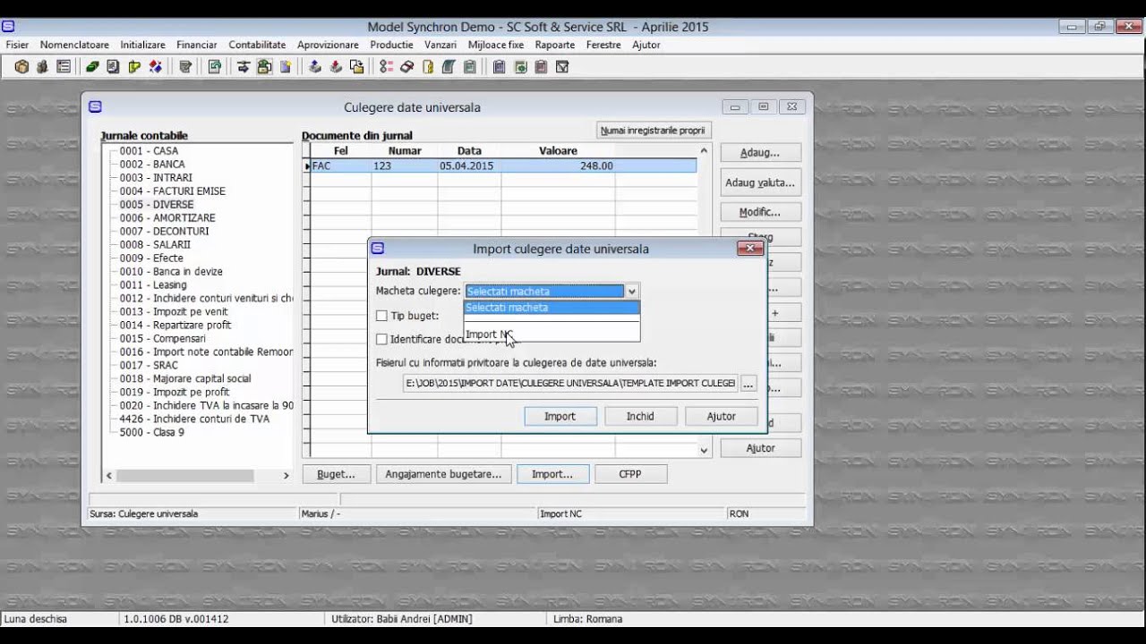 Import nota contabila - facturi - Synchron ERP - YouTube