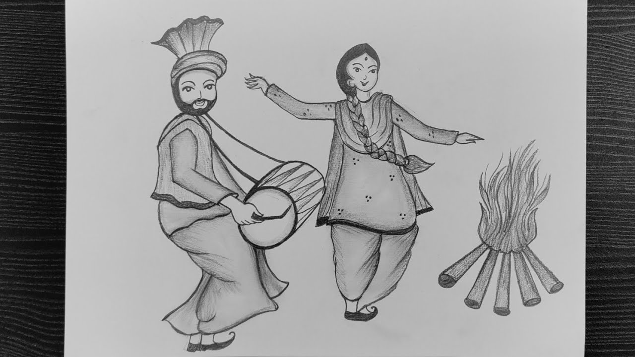 Lohri Celebration Drawing // Lohri Festival Scenery Drawing // Happy ...