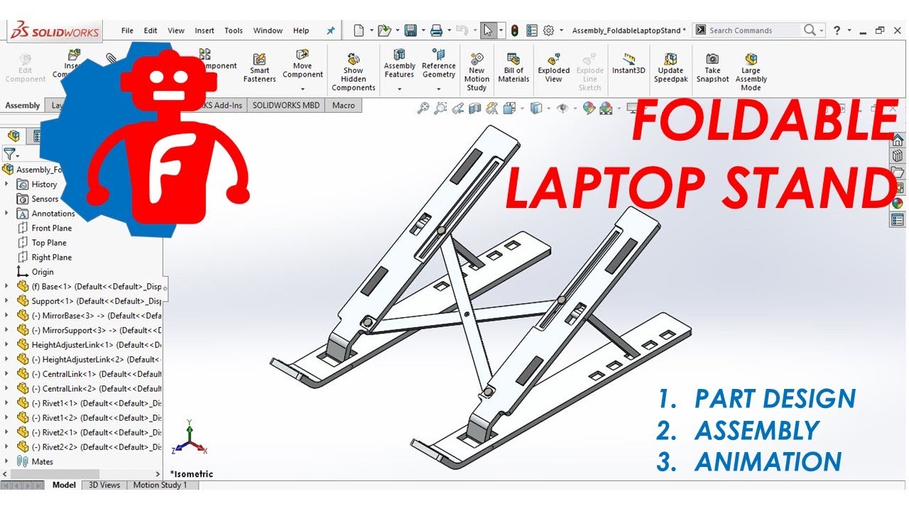 SolidWORKS Beginner Tutorial for mechanical | Simple DESIGN ASSEMBLY ...