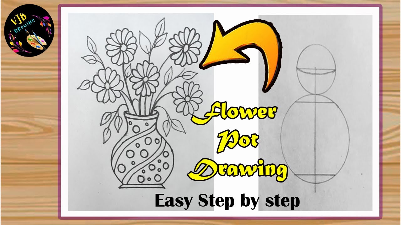 How to draw flower pot with flower \ Easy pot design / step by step ...