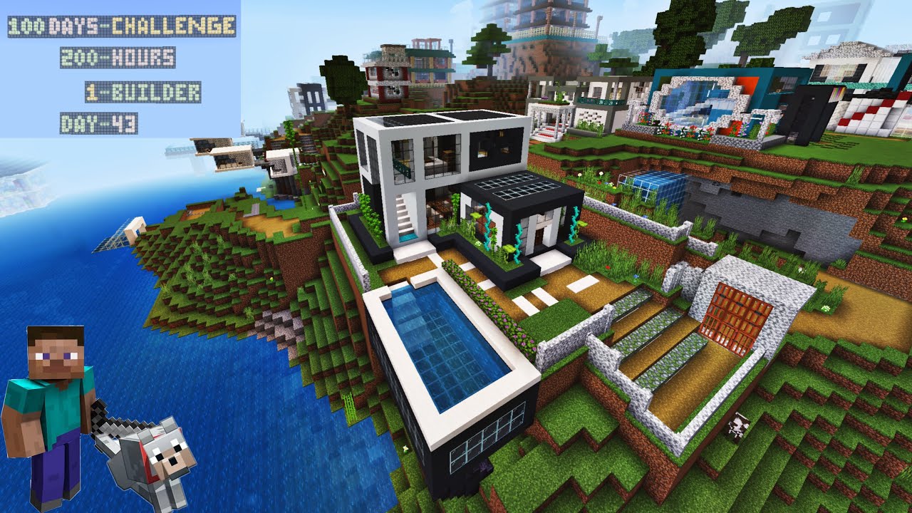 Building a unique modern survival home for the village.. Minecraft 100 ...