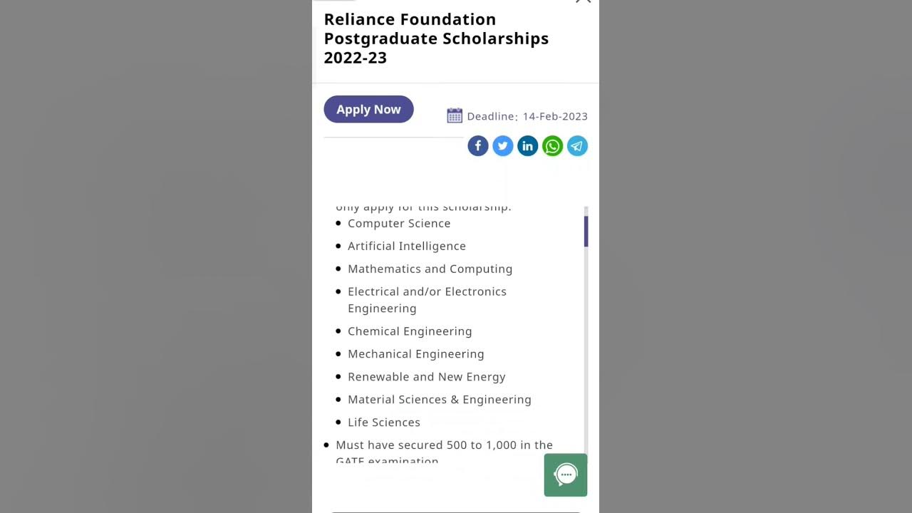Reliance Foundation Postgraduate Scholarships 2022 23 Shorts