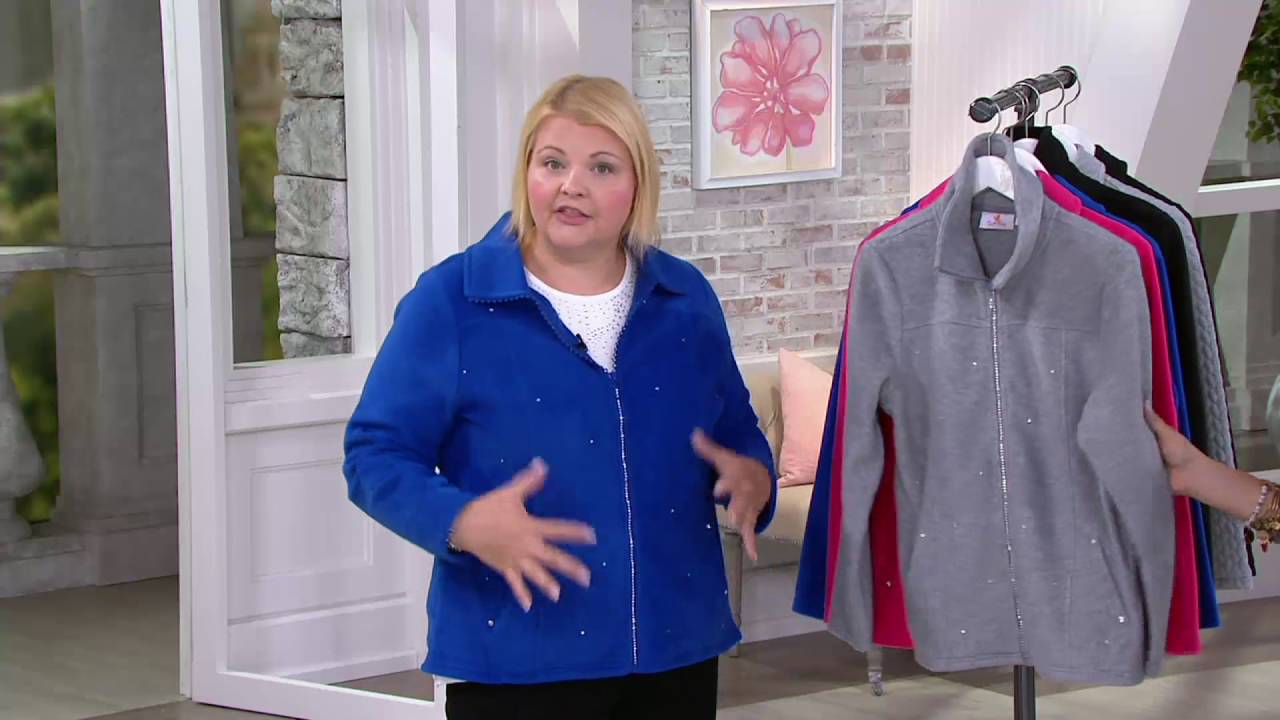 Quacker Factory Rhinestone Zip Front Fleece Jacket on QVC - YouTube