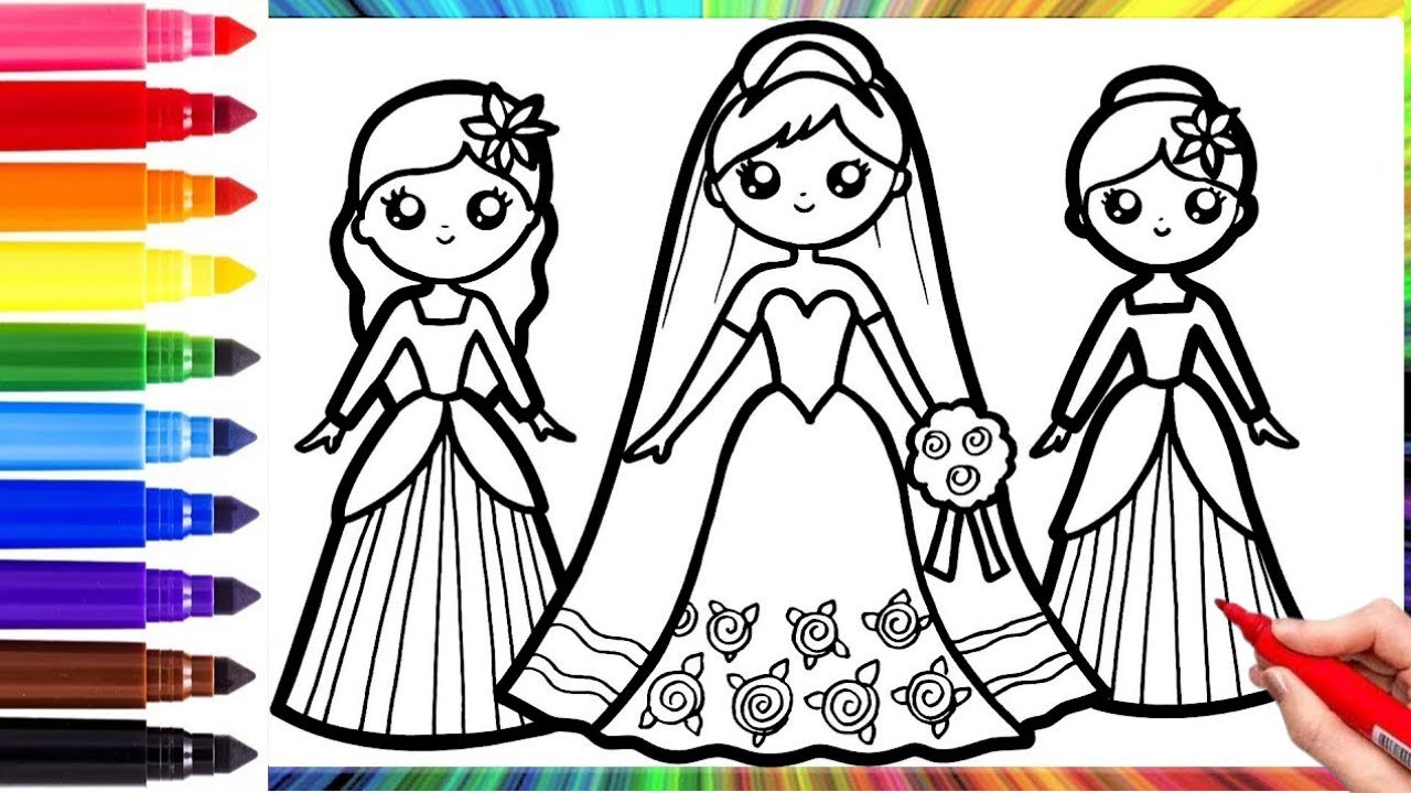 How to Draw Bride and Bridesmaid | Drawing and Coloring for Children ...