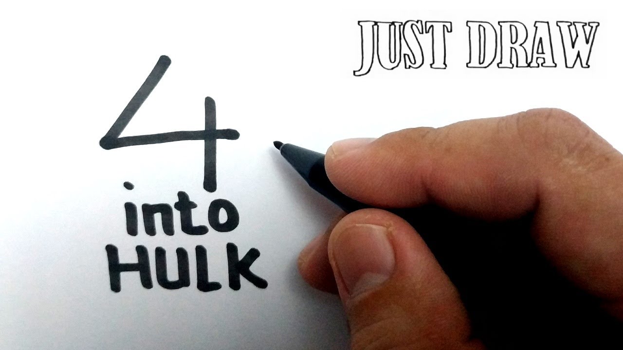 VERY EASY , How to turn number 4 into hulk cartoon / how to draw hulk ...