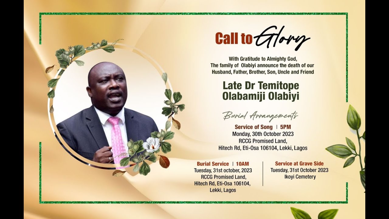 Burial Service for LATE DR TEMITOPE OLABAMIJI OLABIYI || Tuesday 31st ...