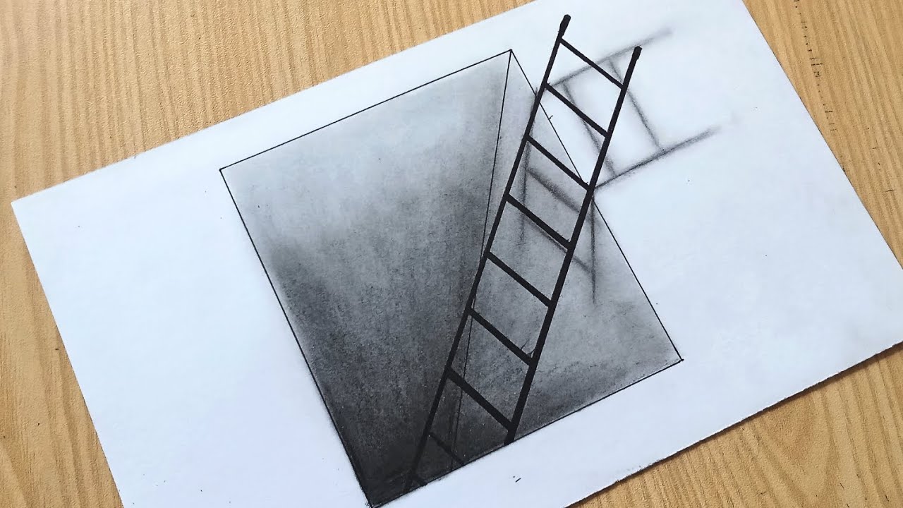EASY TRICK ! How to Draw 3D ladder for beginners - YouTube