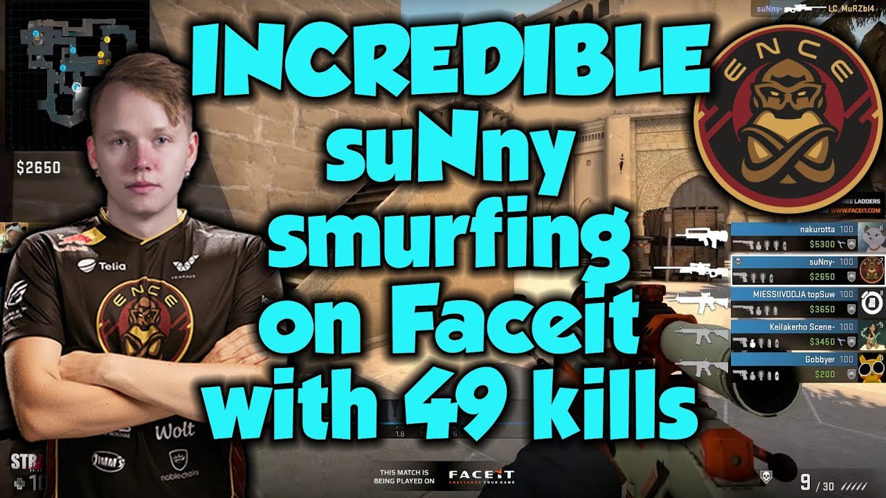 CS:GO - INCREDIBLE suNny smurfing on Faceit with 49 kills - YouTube