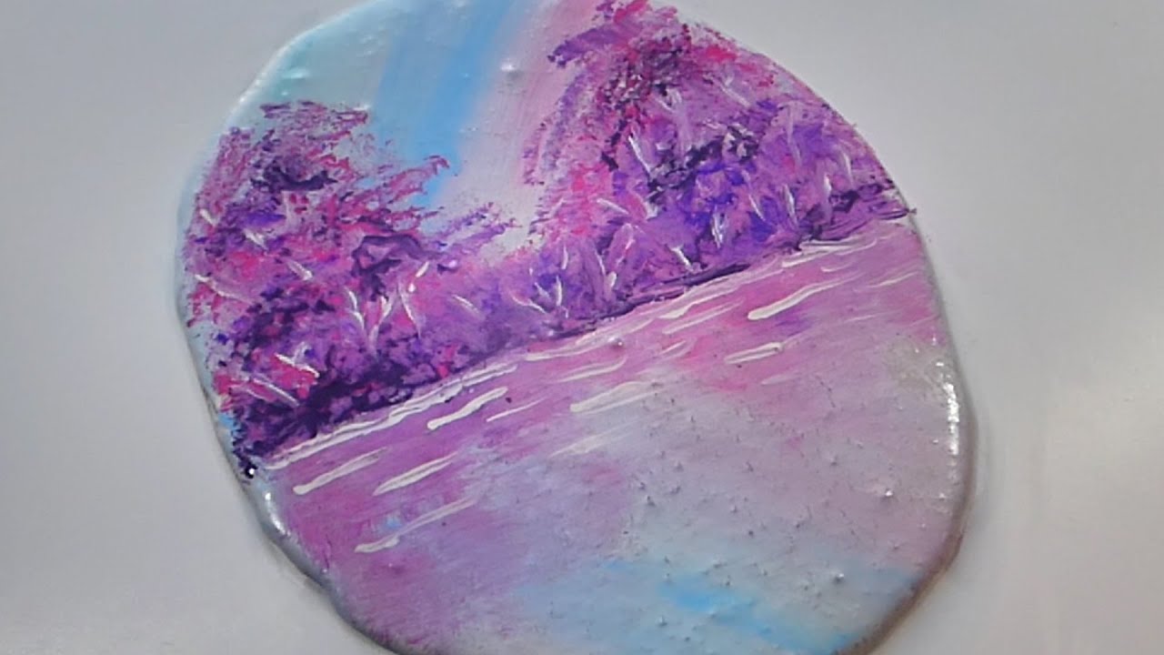 Most Slime Art Ever/Coloring Slime With Acrylic Paint/Purple Landscape ...
