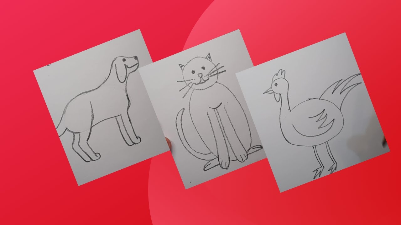 Easy animal drawing techniques for kids. (Drawing of Dog, Cat and ...