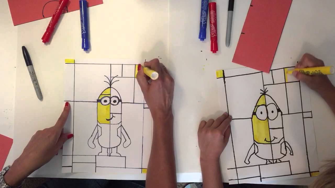 How to draw a minion Piet Mondrian style - YouTube