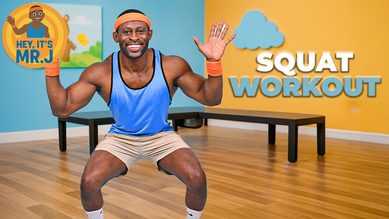 Squat Workout for Kids | Jog, Squat, Jump! | Mr. J Movement Song - YouTube