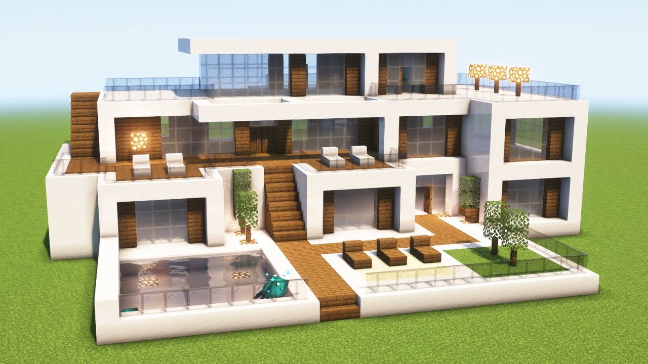 GROßE MODERNE VILLA mit POOL in MINECRAFT bauen TUTORIAL [HAUS 271 ...