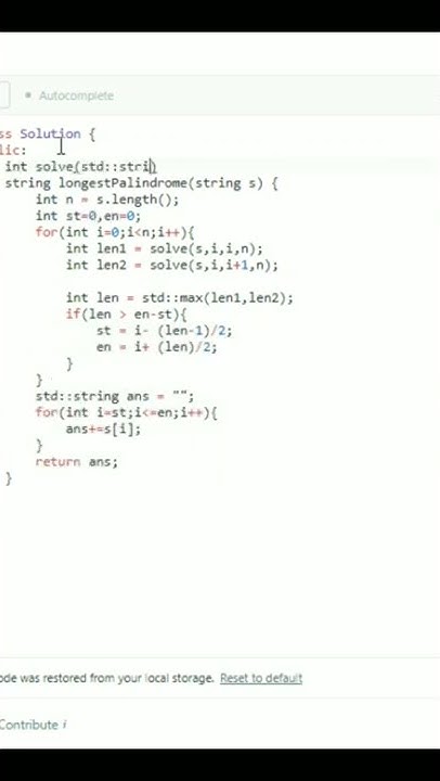 Leetcode Daily Challenge | 5 Longest Palindromic Substring | #coding #programming #shorts #c++ # ...