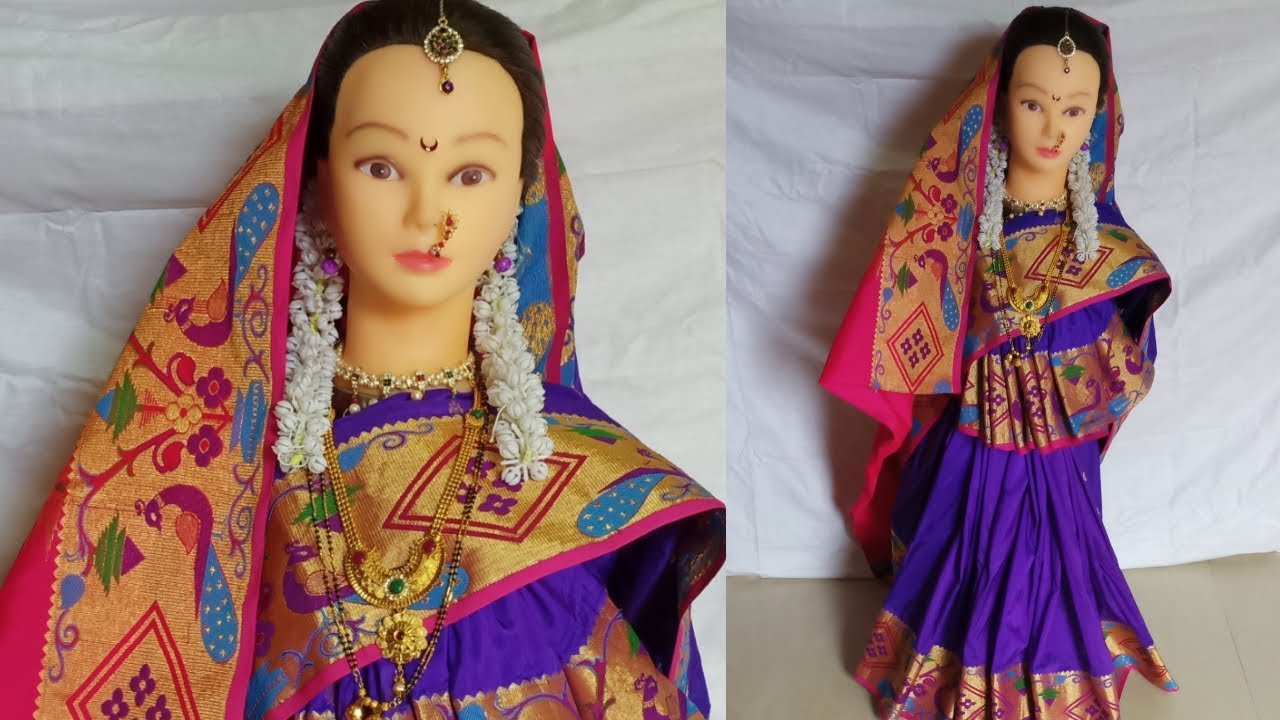 Gauri saree draping|गौरीला साडी कशी नेसवावी | how to drape saree to ...