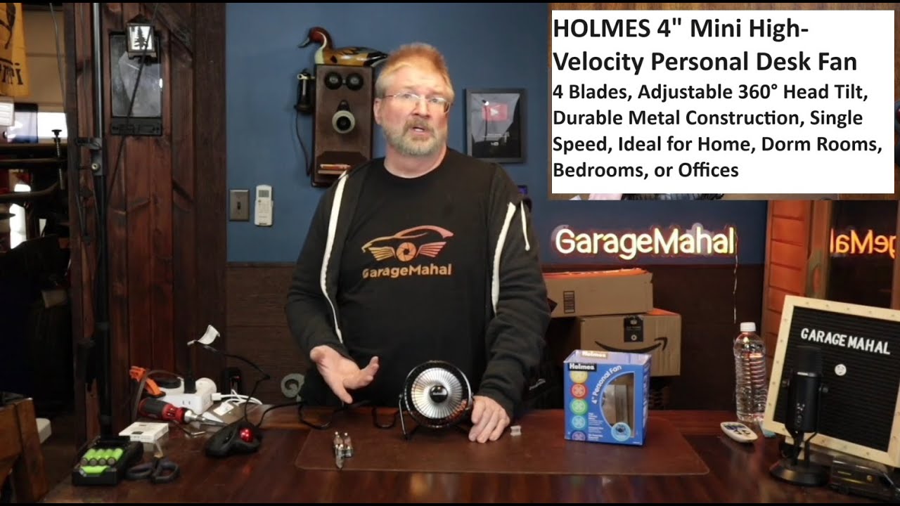 HOLMES 4" Mini High-Velocity Personal Desk Fan, 4 Blades, Adjustable ...