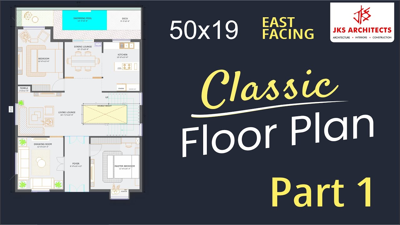 50x19 East Facing Floor Plan Design | 2D drawings | house design double ...