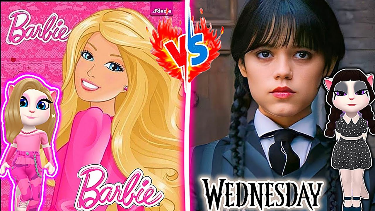 Wednesday Addams Bloody 🆚 Barbie doll 🪆 my Talking Angela 2 pink vs ...