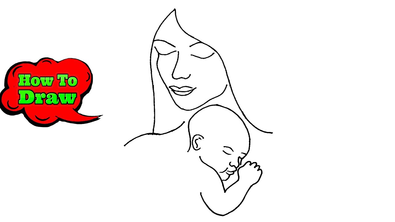 How To Draw Mother And Daughter | Mothers Day Drawing - YouTube