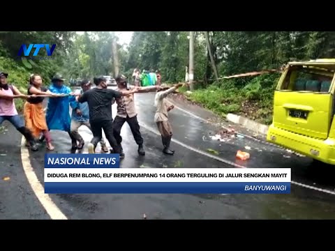 DIDUGA REM BLONG, ELF BERPENUMPANG 14 ORANG TERGULING DI JALUR SENGKAN MAYIT