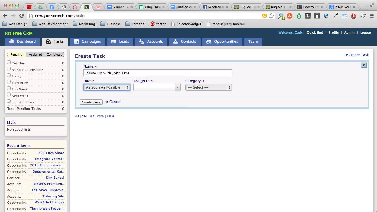 Fat Free CRM: Using Tasks - YouTube