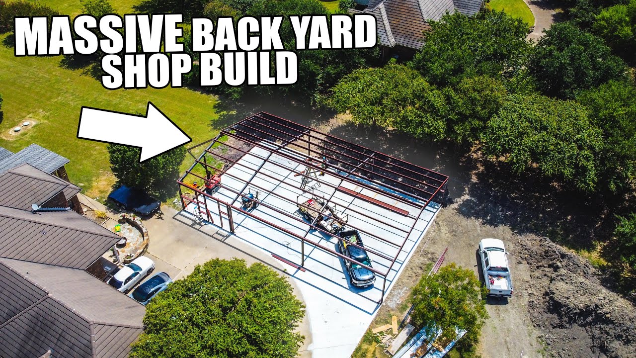 Building a MASSIVE SHOP in my back yard - THE BUILDING IS UP! - YouTube
