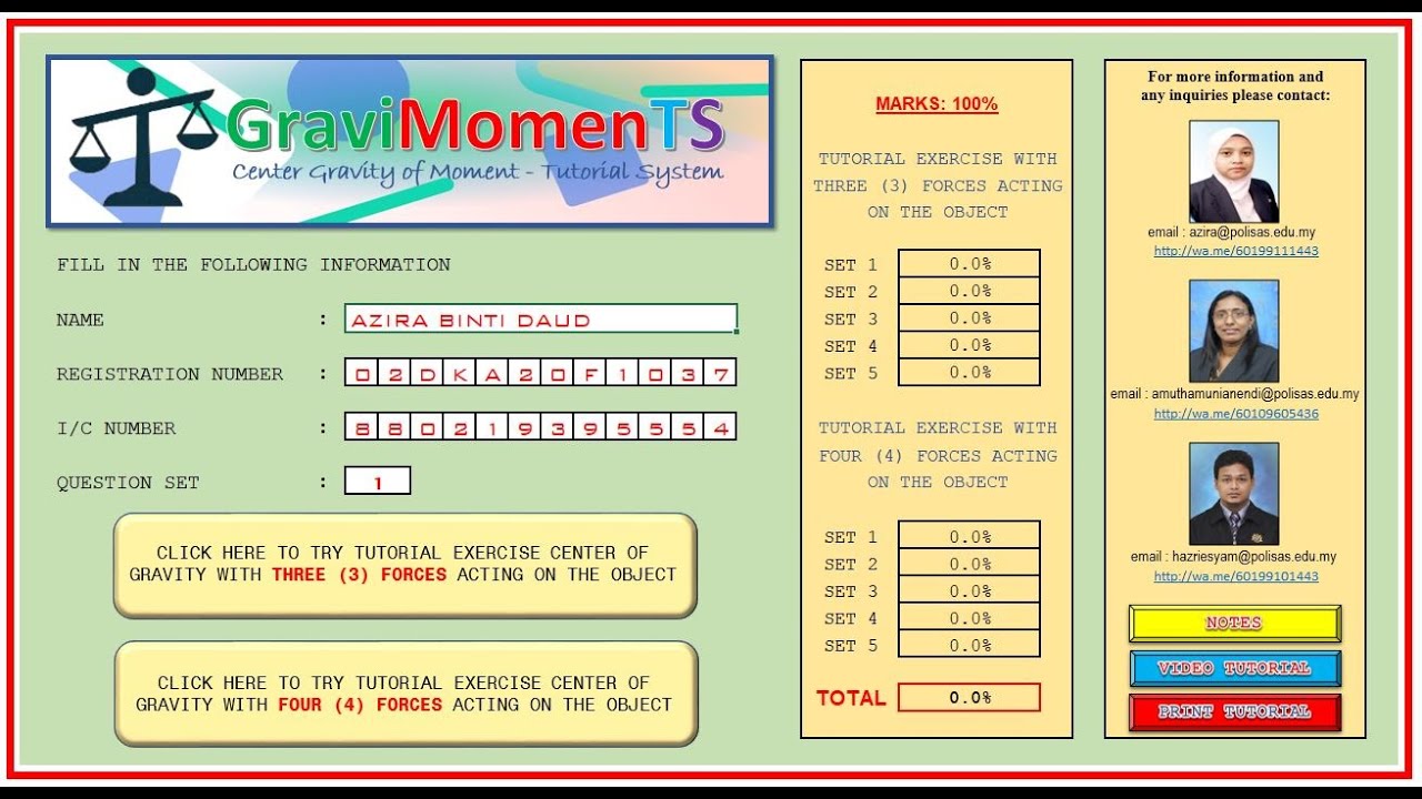 Video Tutorial Penggunaan Sistem GraviMomenTS : Center Gravity of ...