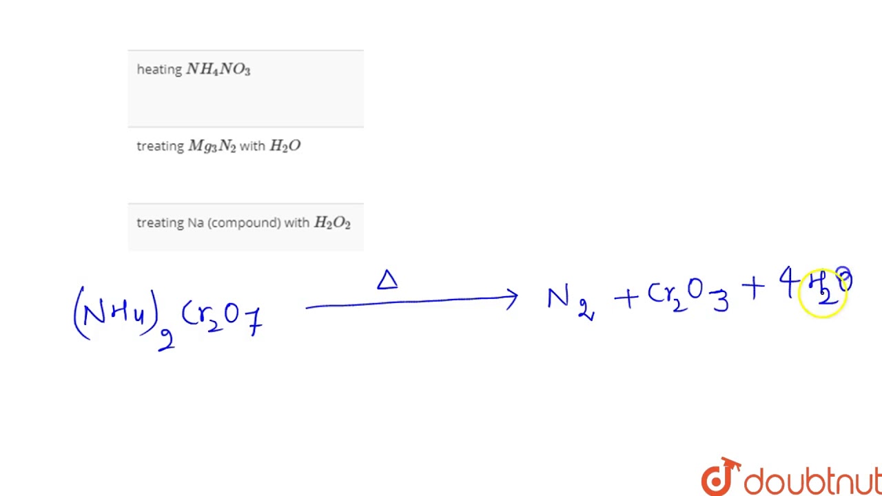 `(NH_(4))_(2)Cr_(2)O_(7)` on heating gives a gas which is also given by ...