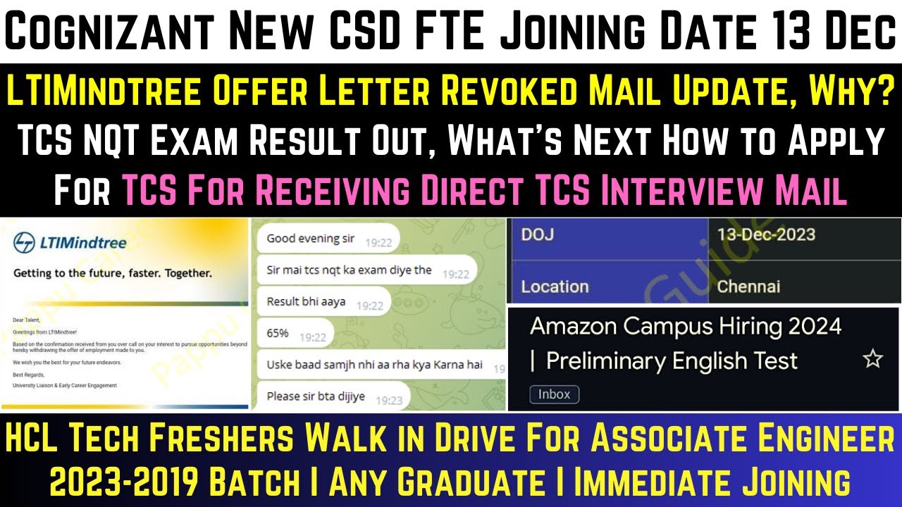 Cognizant Joining | TCS Exam Result Out TCS Interview Mail | LTI OL ...