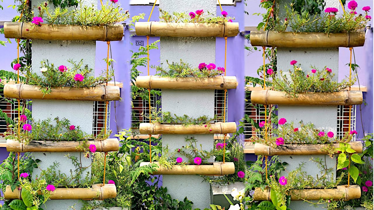 Unique Portulaca Hanging Stairs | Homemade Hanging Bamboo planter | DIY ...