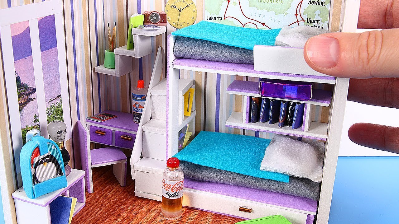 DIY Miniature Bedroom with a Bunk Bed - YouTube