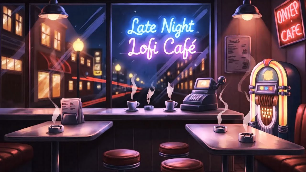 Late Night Lofi Cafe ☕ Neon Retro Diner Ambience | Chill Beats to Relax ...