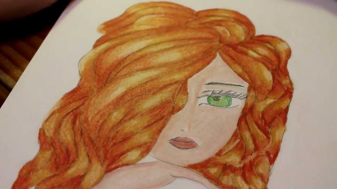 Drawing Red Hair Girl With Prismacolor Pencils - YouTube