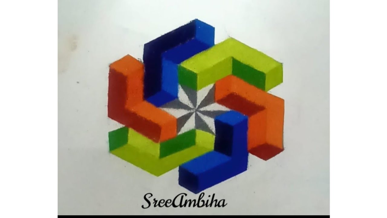 simple and easy 11-6 dots 3d kolam /rangoli.3d rangoli design.3d kolam ...