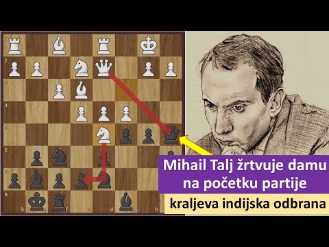 Mihail Talj žrtvuje damu na početku partije - kraljeva indijska odbrana