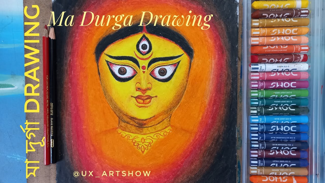 How to Draw Ma Durga with Oil Pastel step by step // জয় মা দূর্গা ...